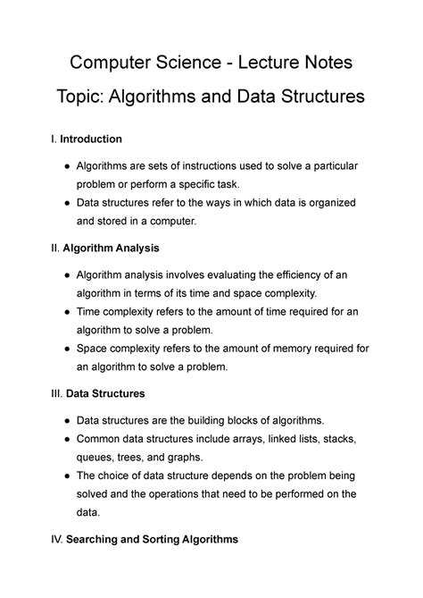 Computer Science Lecture Notes Algorithms And Data Structures Computer Science Lecture