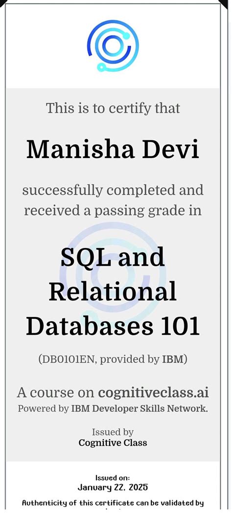 Manisha Devi On Linkedin Sql Certification Ibm Learningneverstops Professionalgrowth