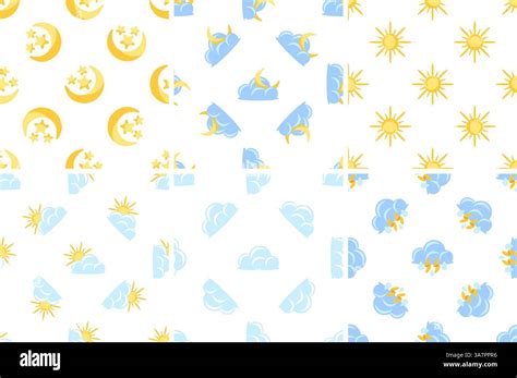 Seamless Patterns Representing Day Night Clouds Sun And Thunder