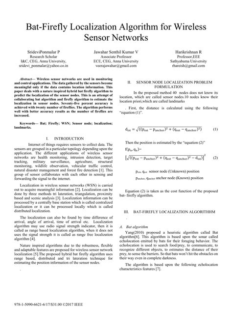 pdf bat firefly localization algorithm for wireless sensor networks
