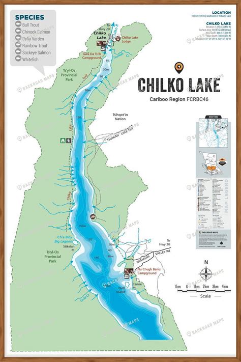 Fcrbc46 Chilko Lake Wall Map Backroad Maps