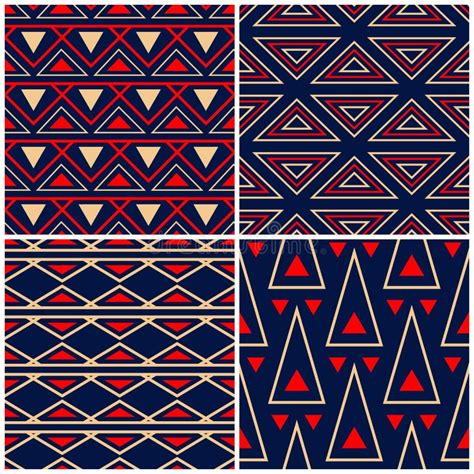 Seamless Backgrounds Blue Beige And Red Classic Sets With Geometric Patterns Stock Vector