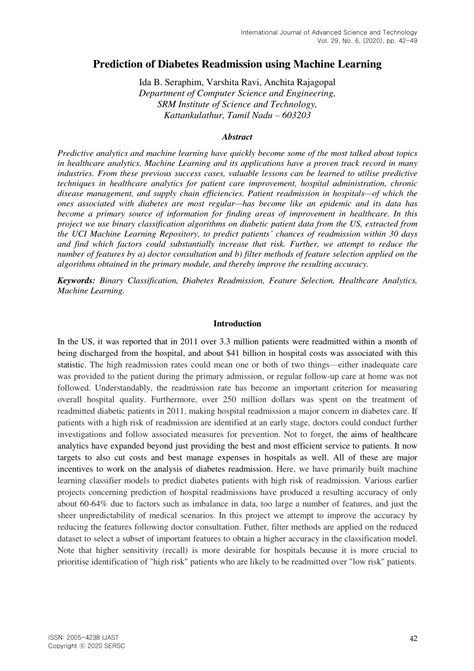 pdf prediction of diabetes readmission using machine learning