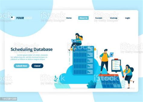 데이터베이스 스케줄링의 벡터 방문 페이지 디자인 클라우드 시스템 관리 및 호스팅 방문 페이지 웹 사이트 모바일 앱 포스터