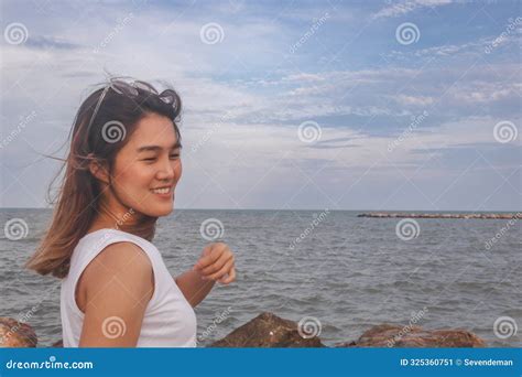 Aesthetic Style Of Woman Portrait Relaxed On The Windy Beach Stock Image Image Of Lifestyle