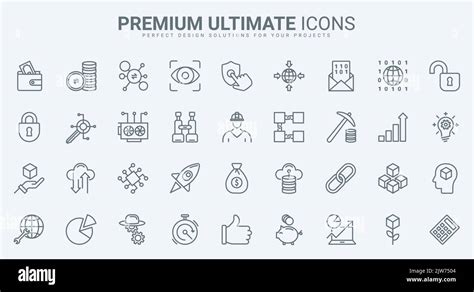 Blockchain Bitcoin Thin Line Icons Set Vector Illustration Outline Crypto Money In Digital