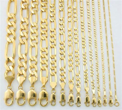 14k Gold Flat Figaro Chains Over 925 Italian Cuban 16 Etsy