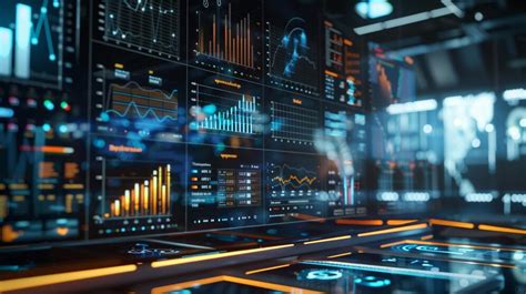 Premium Photo Modern Workspace Holographic Business Charts Data Analysis