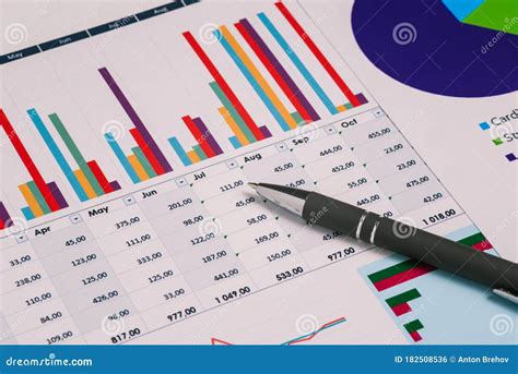 Financial Charts And A Pen On The Desktop Data Analysis And Revenue Forecast Accounting And