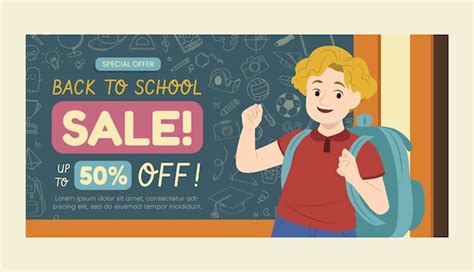 학교 손으로 그린 플랫 배너 돌아가기 무료 벡터