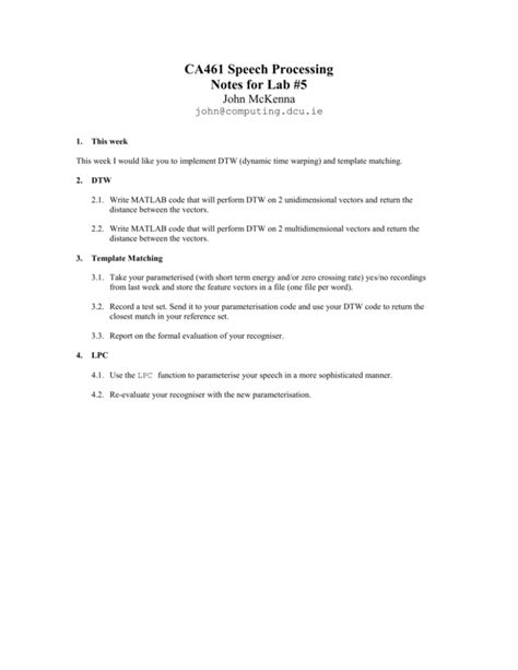 Ca461 Speech Processing