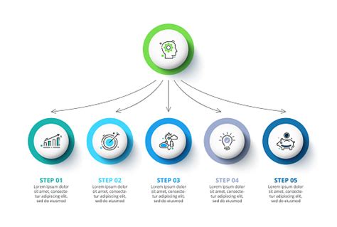 인포그래픽을 위한 창의적인 컨셉 비즈니스 데이터 시각화 5 단계 옵션 부품 또는 프로세스와 추상 요소 다이어그램 프리젠 테이션을위한 벡터 비즈니스 템플릿 0명에 대한 스톡