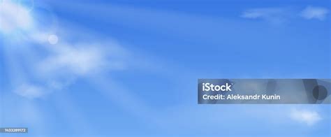 구름과 햇살이 비치는 화창한 날에 푸른 하늘을 벡터 일러스트레이션으로 보여줍니다 템플릿 따뜻한 여름 또는 봄날의 이미지가있는 배경 평온과 평온의 인격화 0명에 대한 스톡