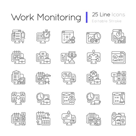 Work Monitoring Linear Icons Set Symbol Logo Tracker Vector Symbol Logo Tracker Png And