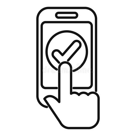 Hand Holding Smartphone Tapping Checkmark Icon Approving Application Stock Illustration