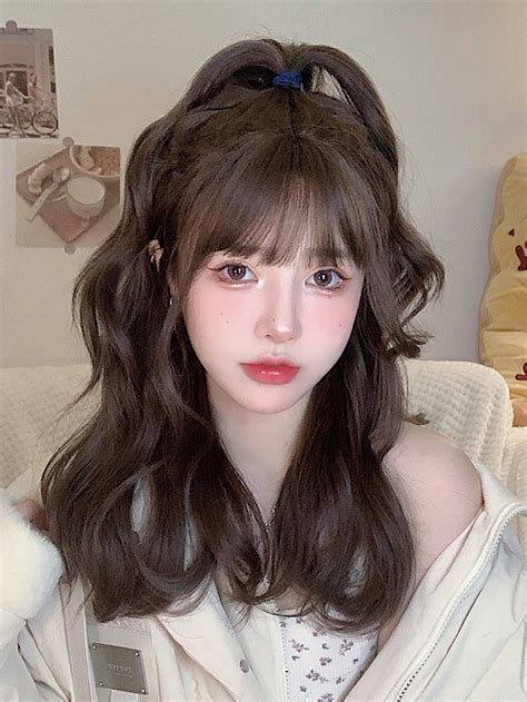 Natural Medium Curly Synthetic Wig With Bangs Hairstyles With Bangs