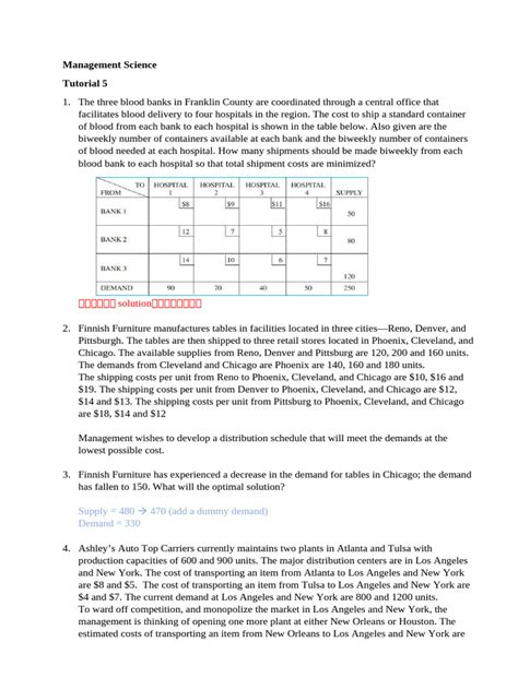 Tutorial 5 Transportation Problem Pdf