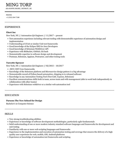 Automation Qa Engineer Resume Samples Velvet Jobs