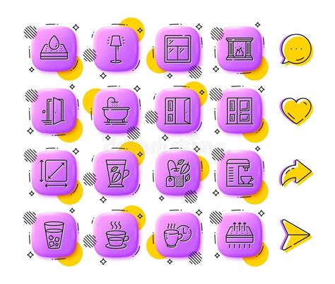 Coffee Cup Coffee Machine And Open Door Line Icons For Web App Printing App 3d Buttons Icons