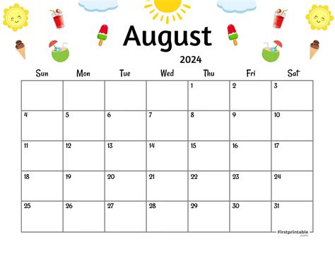 Editable August 2024 Calendar Printable Calendar 2024 Back To School