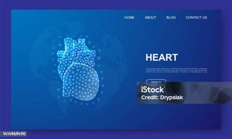 심장 3d 낮은 폴리 웹 사이트 템플릿 심장학 디자인 일러스트 개념 방문 페이지 광고 페이지에 대한 다각형 내부 기관 기호 3차원 형태에 대한 스톡 벡터 아트 및 기타