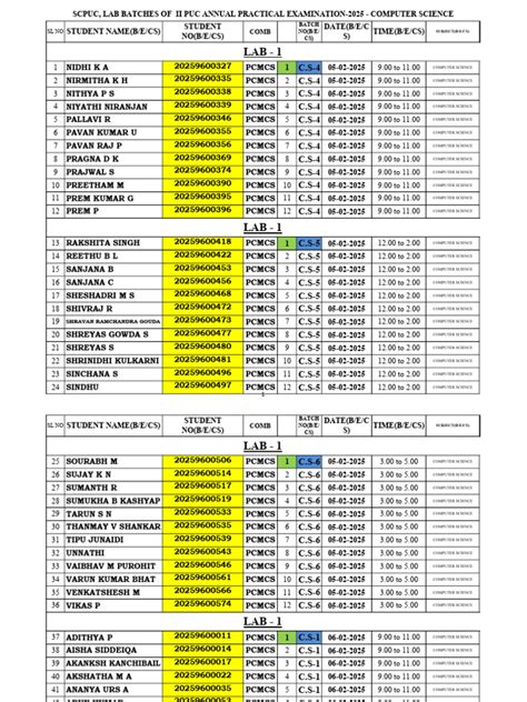 Computer Science 2nd Pu Annual Practical Exam Lab Batchees 2025 Pdf