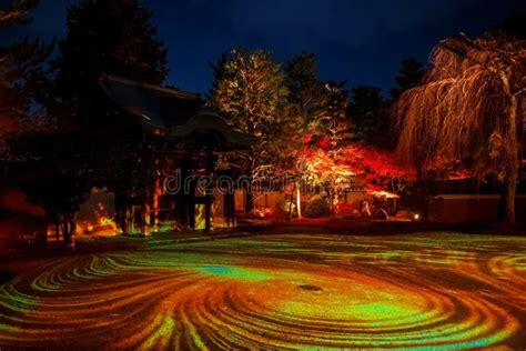 Kodai Ji Temple Light Illumination Show At Dusk In Autumn Kyoto Stock