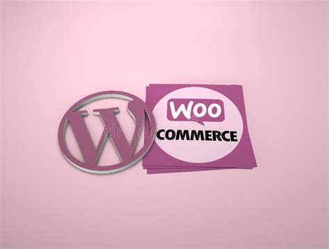 3d Rendering Of The Wordpress Logo And Woo Commerce Against A Pink Background Editorial Stock
