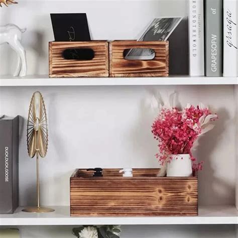 Wood Storage Cube Basket Bins Organizer Rustic Brown Decorative Wood