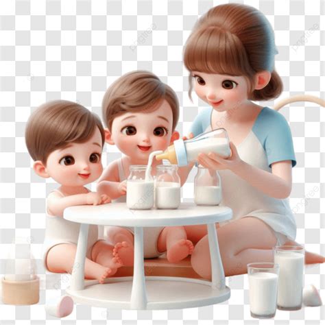 Cute Cartoon Girl Drink Milk With Bottles Cute Cartoon Girl Girl