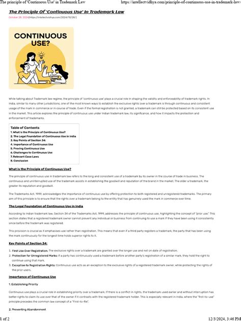 The Principle Of Continuous Use In Trademark Law Pdf Trademark Monopoly Economics
