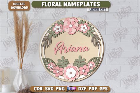 Floral Wall Nameplate Laser Cutname Plate Sign 5592226