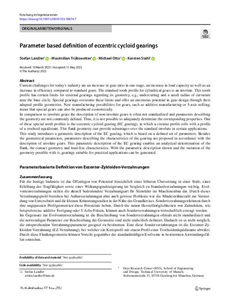 Pdf Parameter Based Definition Of Eccentric Cycloid Gearings