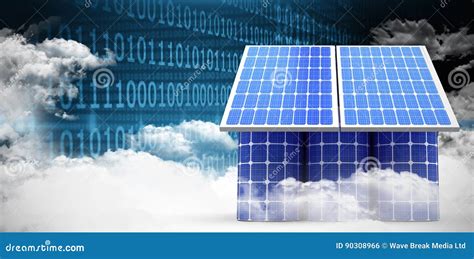 Composite Image Of 3d Image Of House Model Made From Solar Cell And