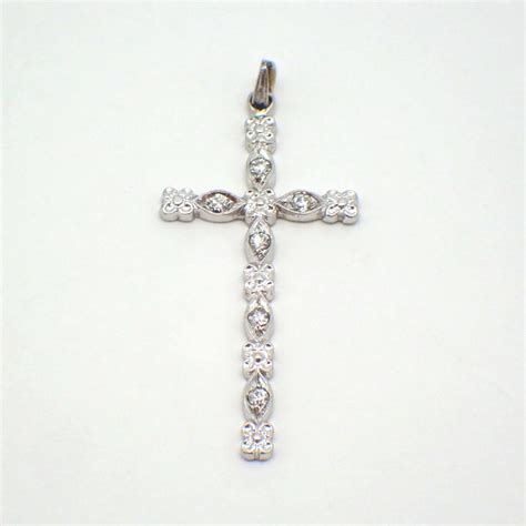 Diamond Cross Pendant 14k White Gold Etsy