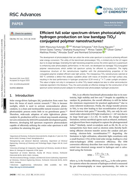 Pdf Efficient Full Solar Spectrum Driven Photocatalytic Hydrogen