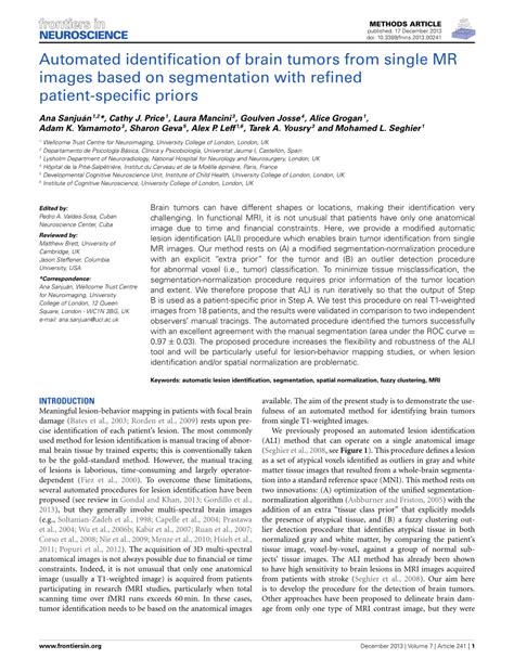 Pdf Automated Identification Of Brain Tumors From Single Mr Images Based On Segmentation With
