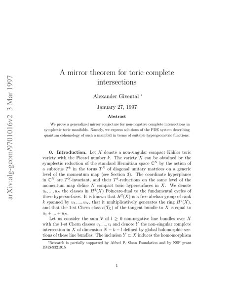 Pdf A Mirror Theorem For Toric Complete Intersections