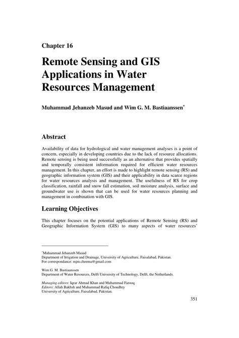 Pdf Remote Sensing And Gis Applications In Water Resources Management