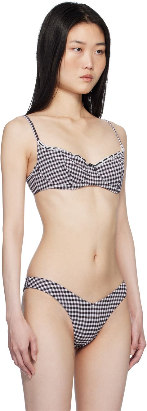 Frankies Bikinis Black And White Cola Gingham Underwire Bikini Top