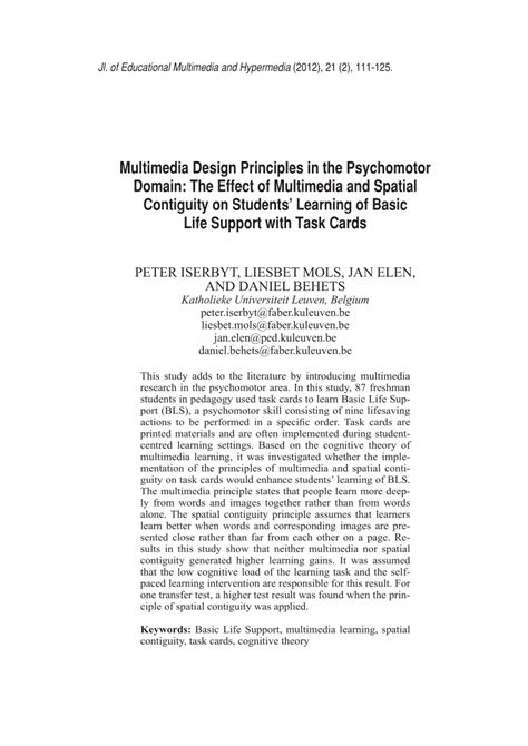 Pdf Multimedia Design Principles In The Psychomotor Domain The Effect Of Multimedia And