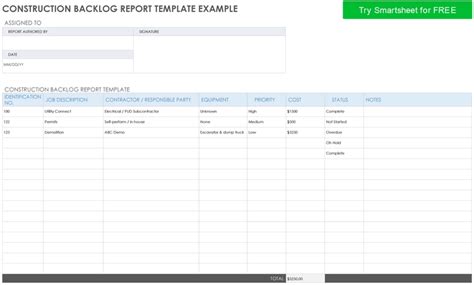 Construction Backlog Report Pdf Vorlage Für Bauprojekte