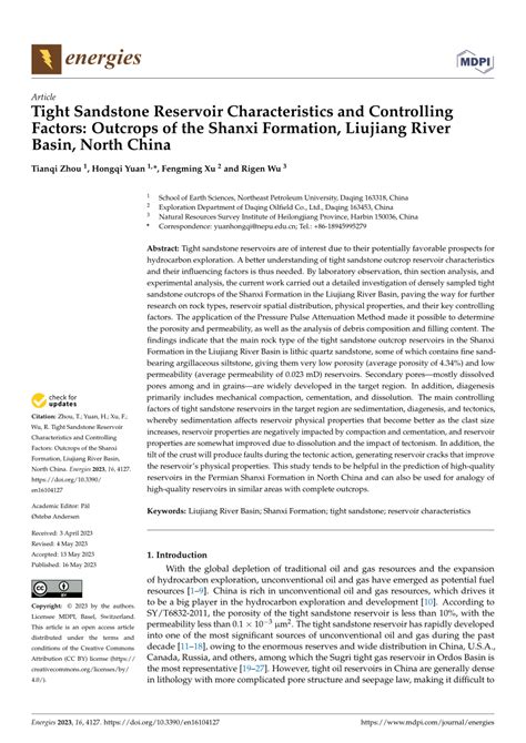 Pdf Tight Sandstone Reservoir Characteristics And Controlling Factors Outcrops Of The Shanxi