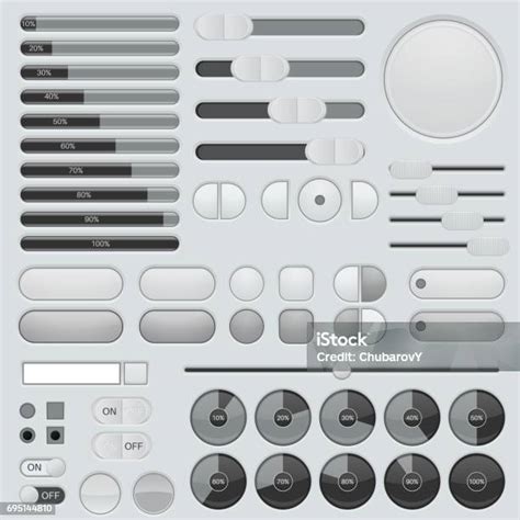 Set Of Interface Buttons Grey Collection Slider Progress Bars Stock