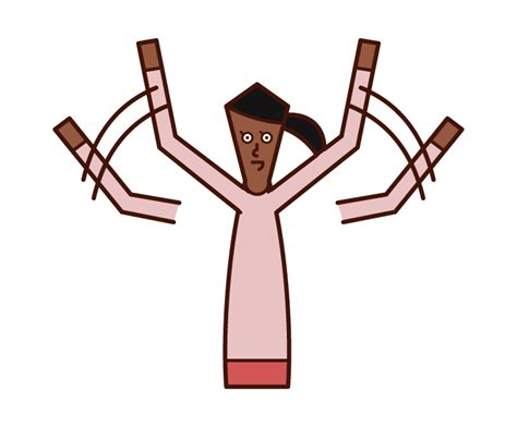 양손으로 손을 흔드는 여자의 일러스트 무료 일러스트 소재집 Kukukeke