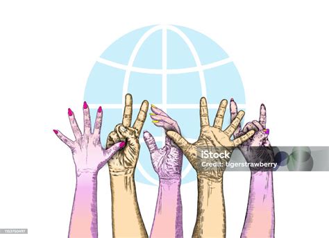 여러 종족의 주먹 들이 손을 올려 다 예를 들어 유니티 혁명 싸움 협력의 개념이 있습니다 잉크 디자인입니다 텍스트 공간을 가진 팀워크의 창조적 인 상징 벡터