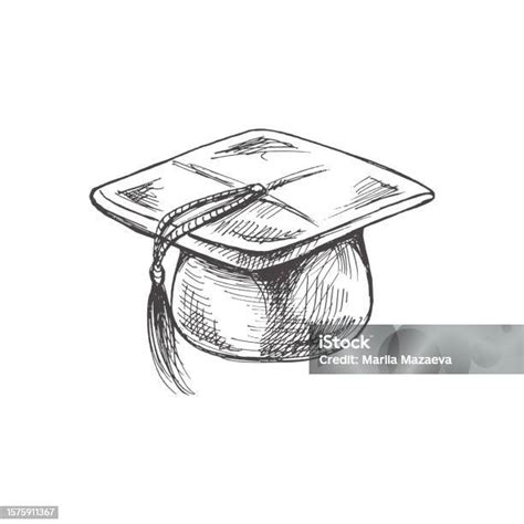 벡터 손으로 그린 학교 및 사무용품 삽화 상세한 복고풍 스타일 졸업생의 모자 스케치 빈티지 스케치 요소 학교로 돌아 가기 학교 필수 그림입니다 바탕 화면 학사모에 대한 스톡