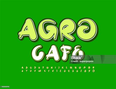 벡터 컨셉 로고 아그로 카페 손으로 쓴 알파벳 문자 및 숫자 세트 건강한 식생활에 대한 스톡 벡터 아트 및 기타 이미지