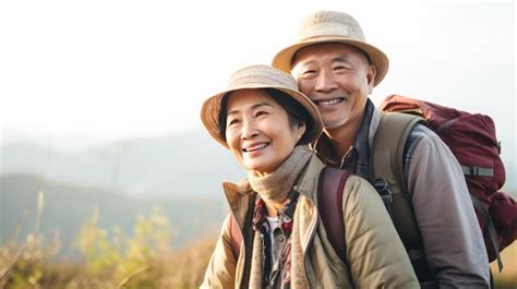 Premium Ai Image Asian Senior Couple Smiling Happy And Travel Together