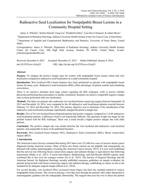 Pdf Radioactive Seed Localization For Nonpalpable Breast Lesions In A Community Hospital Setting